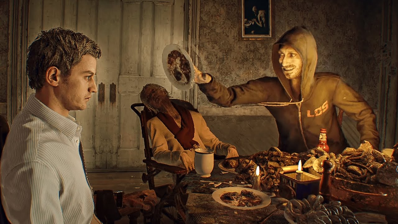 DINNER Table Fight Scene, From SCARIEST GAME (3rd View) in RESIDENT ...