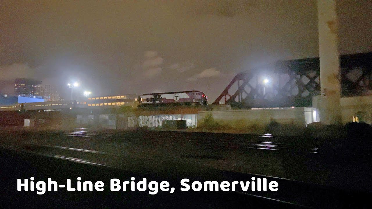 Lowell Line Train Crossing the High Line Bridge in Somerville - YouTube