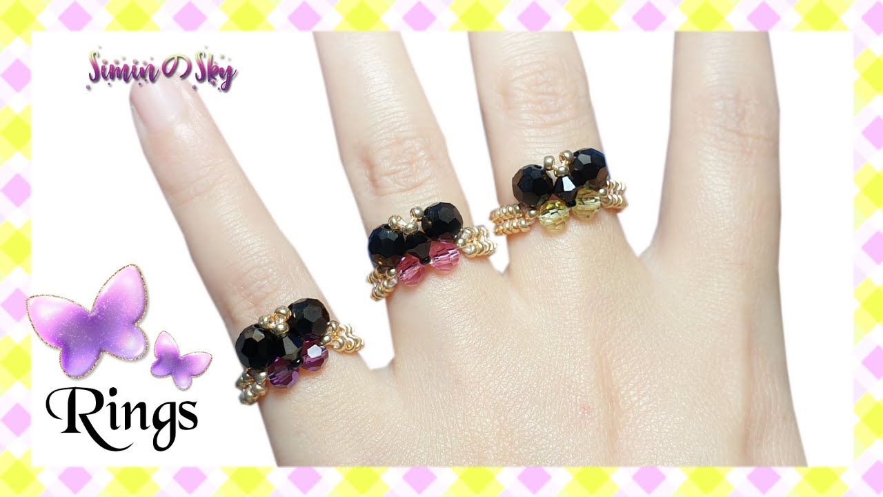 DIY beaded Ring | How to make a mini butterfly ring and herringbone ring band beading tutorial ...