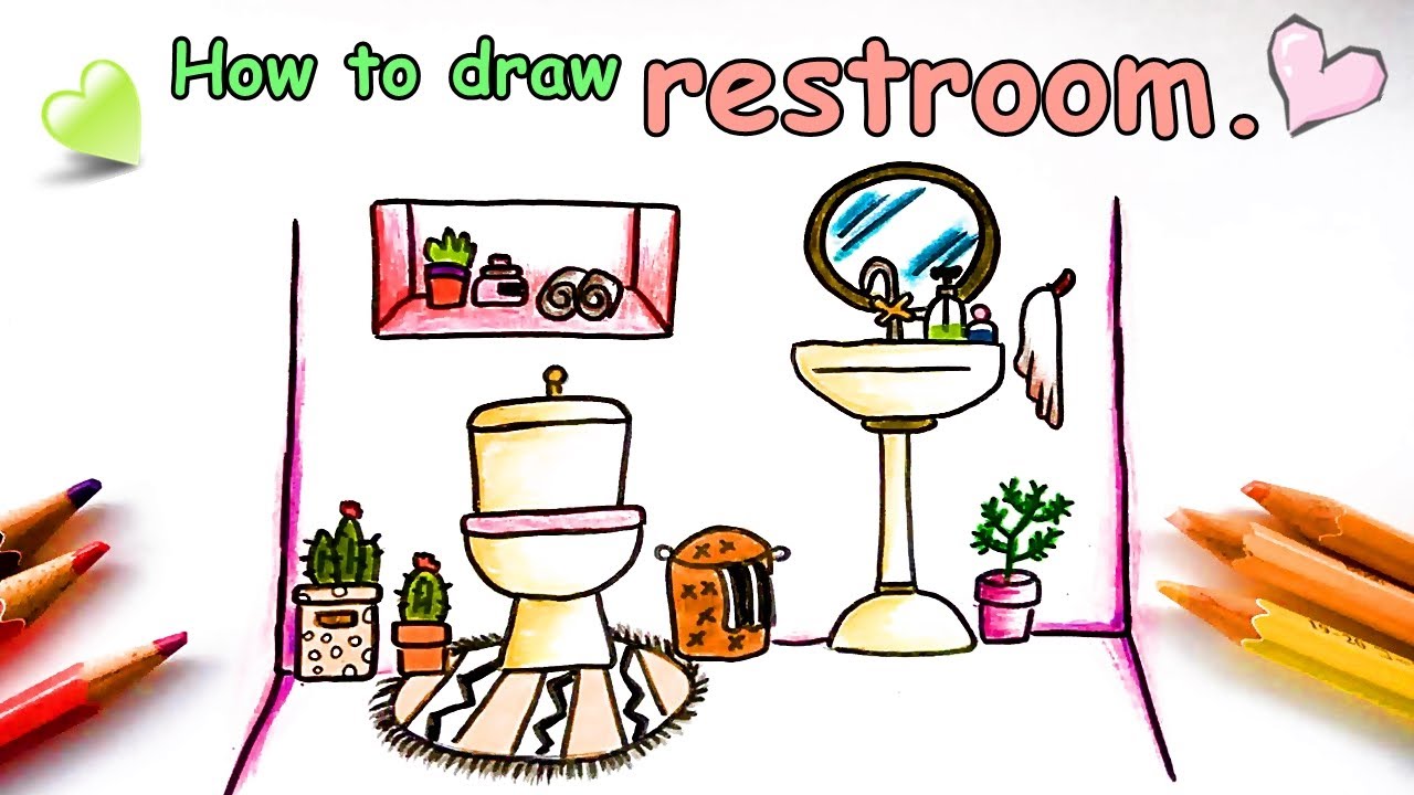 How to draw restroom. draw toilet. draw home. วาดรูปห้องน้ำสวยๆ น่ารักๆ ...