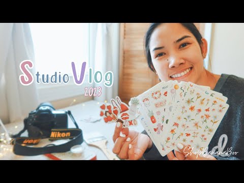First Studio Vlog of 2023 | new valentine's stickers, making sticker sheets.. | ASMR with bg music