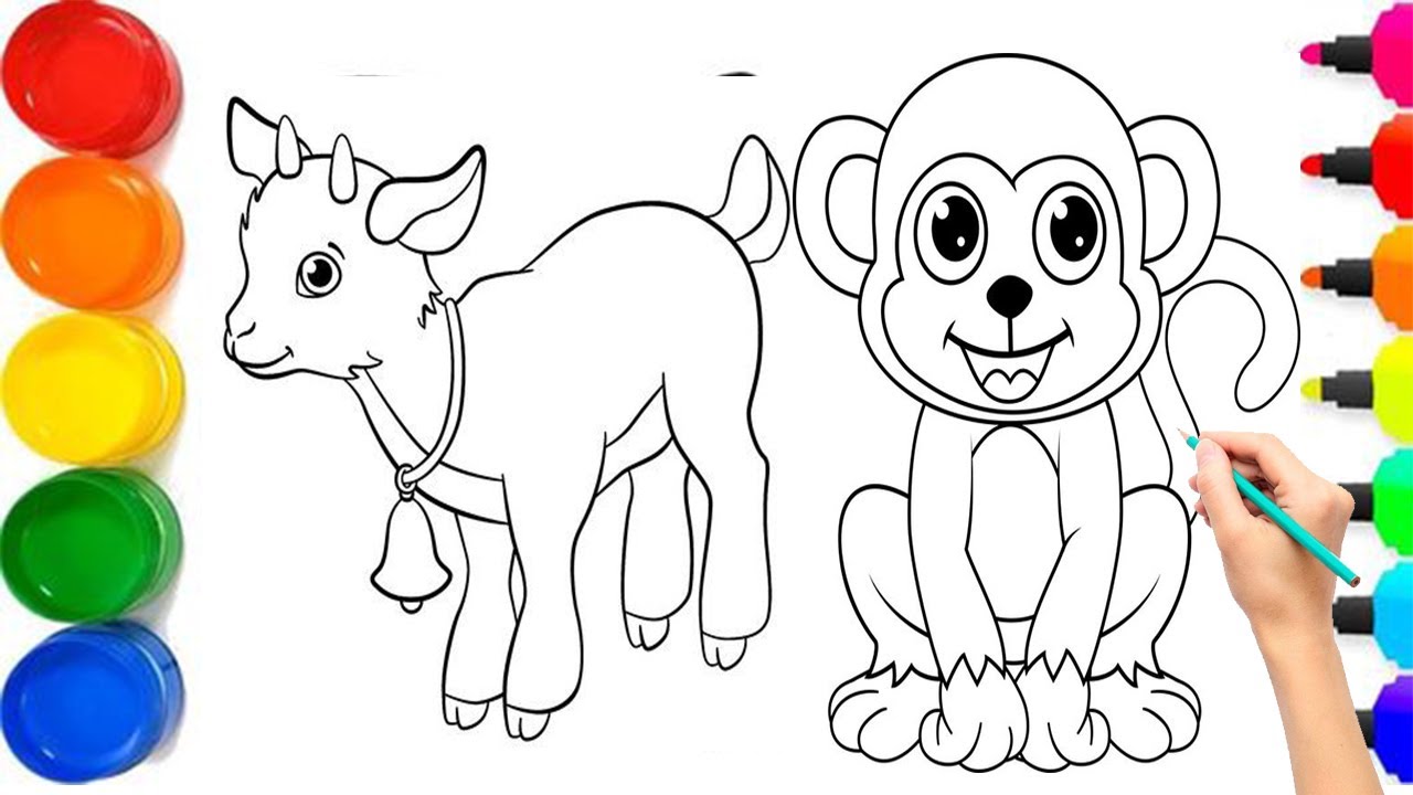 Lamb and Monkey coloring | Drawing Basics|sskidstv - YouTube