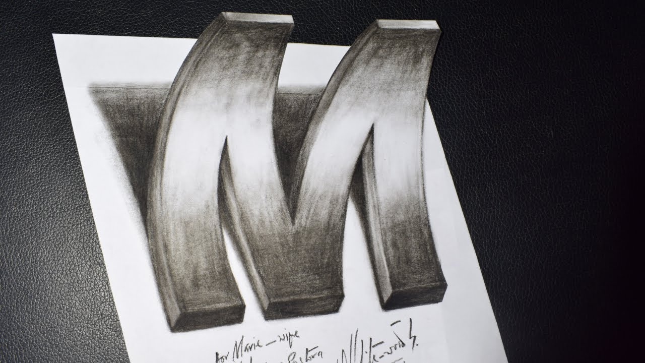 HOW TO DRAW 3D 'M' SUPER EASY - YouTube