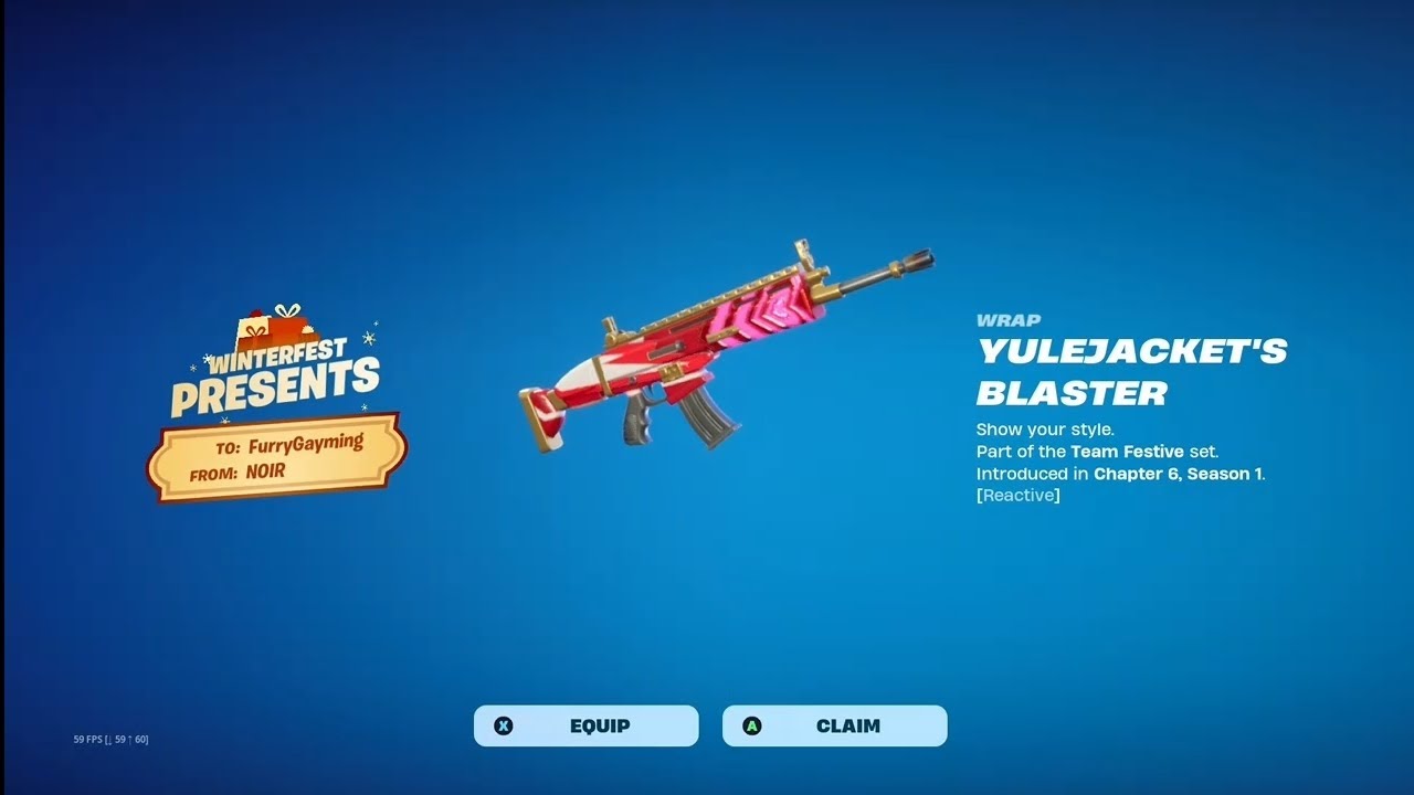 Fortnite Winterfest 2024 day 6: Yulejacket's Blaster Wrap - YouTube