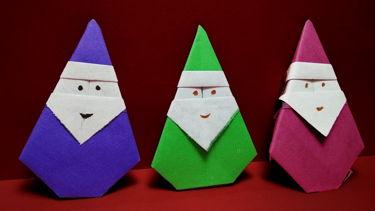 Origami Santa Claus-DIY-How to make easy Origami SANTA CLAUS for kids ...