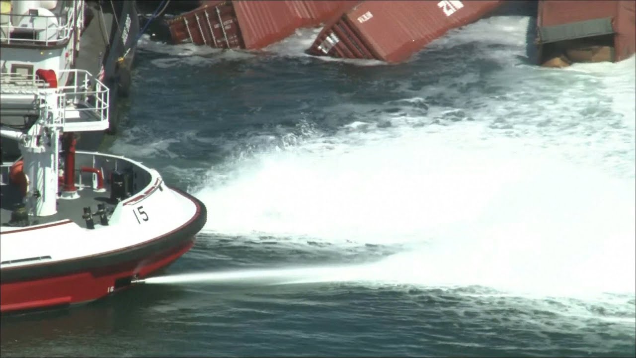 More than 50 containers fall off cargo ship and into the water at Port ...