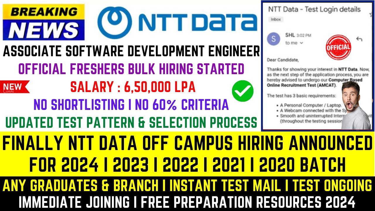 NTT Data Biggest Freshers OFF Campus Bulk Hiring Announced For 2024 | 2023 | 2022 | 2021 |2020 ...