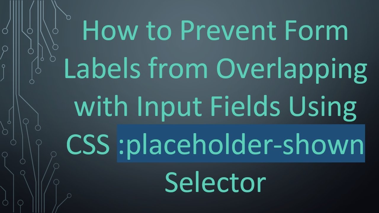 How to Prevent Form Labels from Overlapping with Input Fields Using CSS :placeholder-shown ...