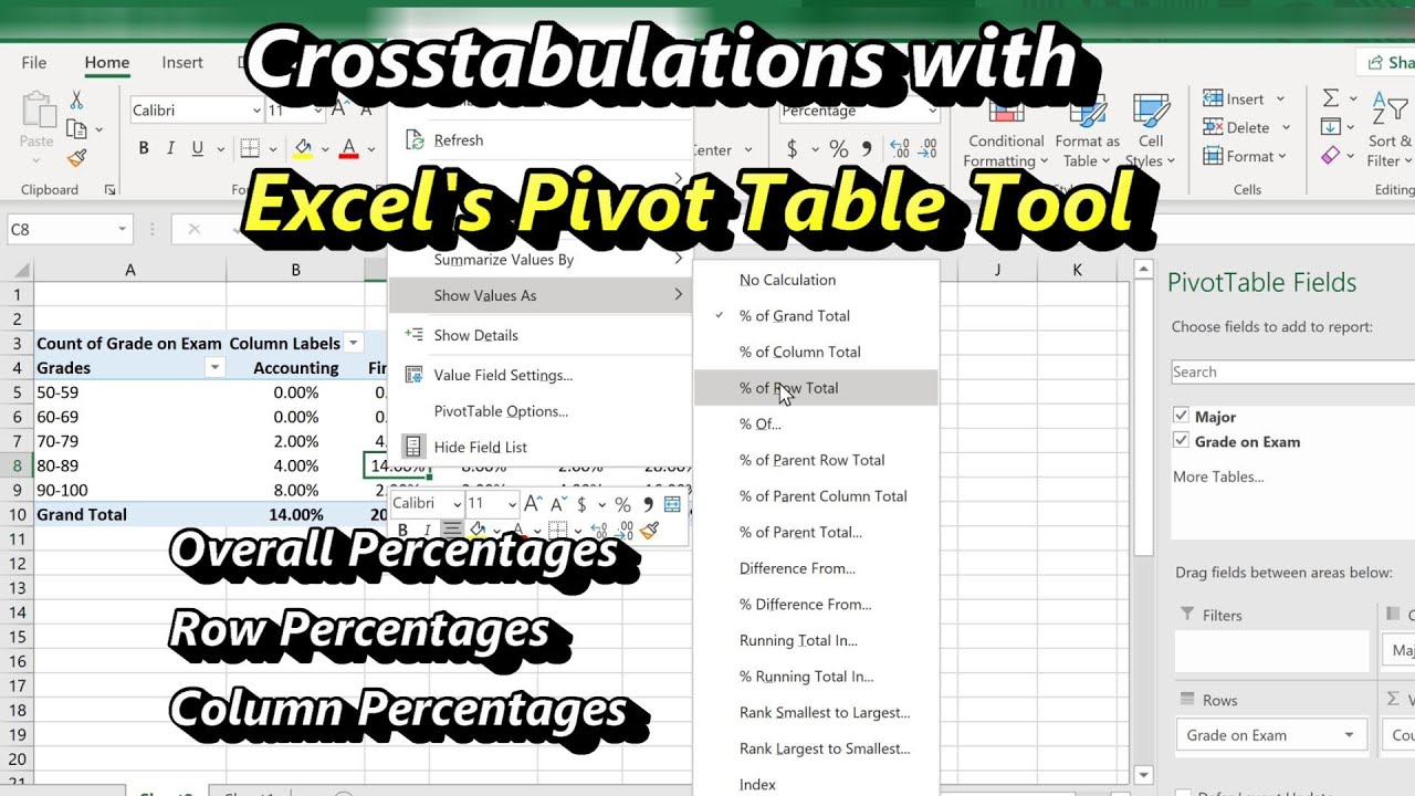 Excel's Pivot Tables: Crosstabulations, Overall Percentages, Row Percentages and Column Percentages - YouTube excel-s-pivot-tables-crosstabulations-overall-percentages-row-percentages-and-column-percentages-youtube