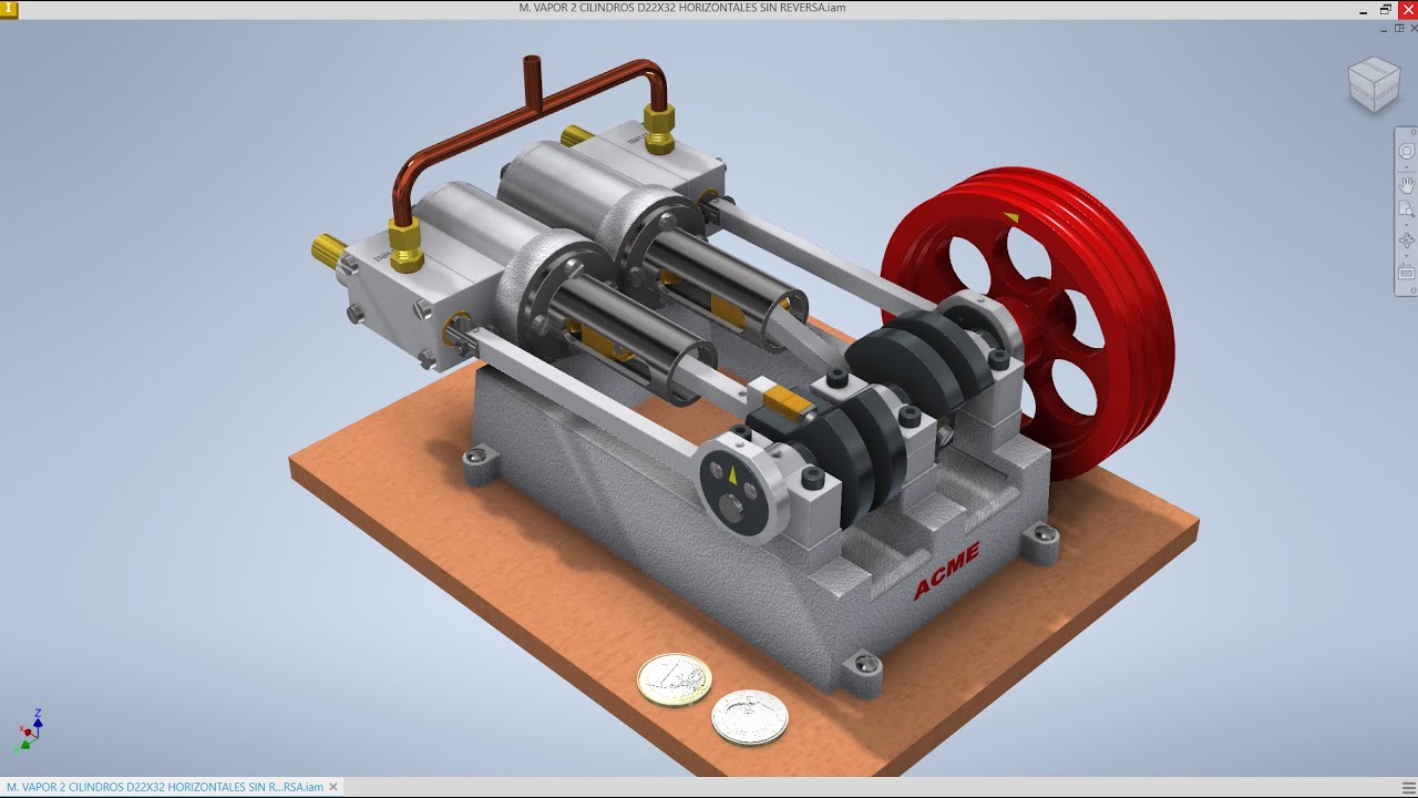 AUTODESK INVENTOR MAQUETA DE UN MOTOR DE VAPOR DE 2 CILINDROS ...