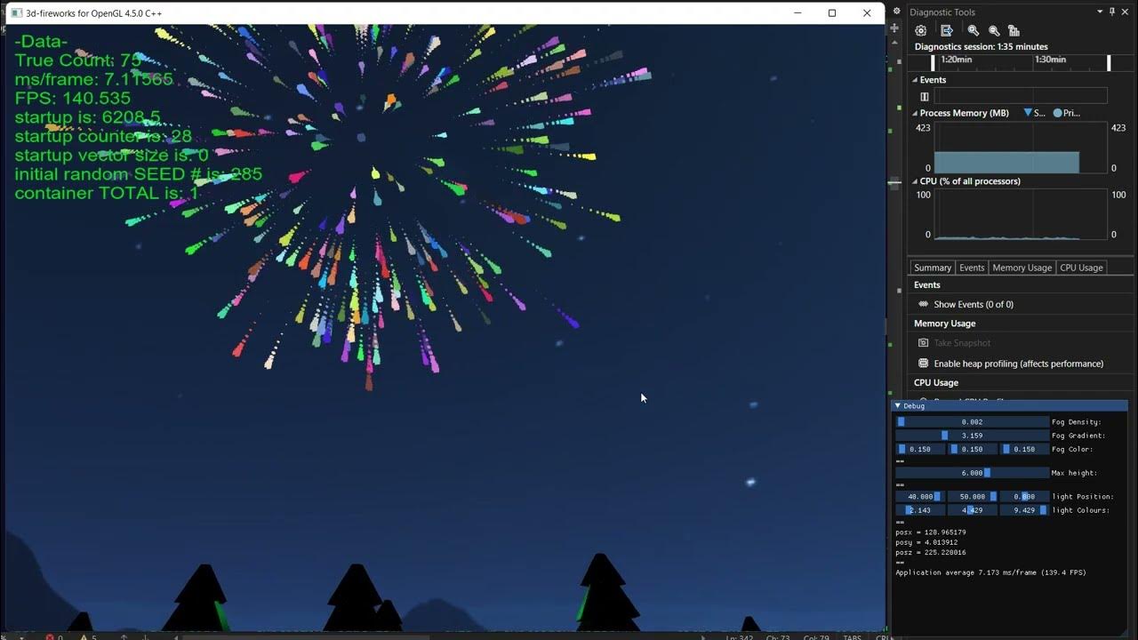 Low poly 3d fireworks with sound using OpenGL 4.5.0 core C++ Visual ...