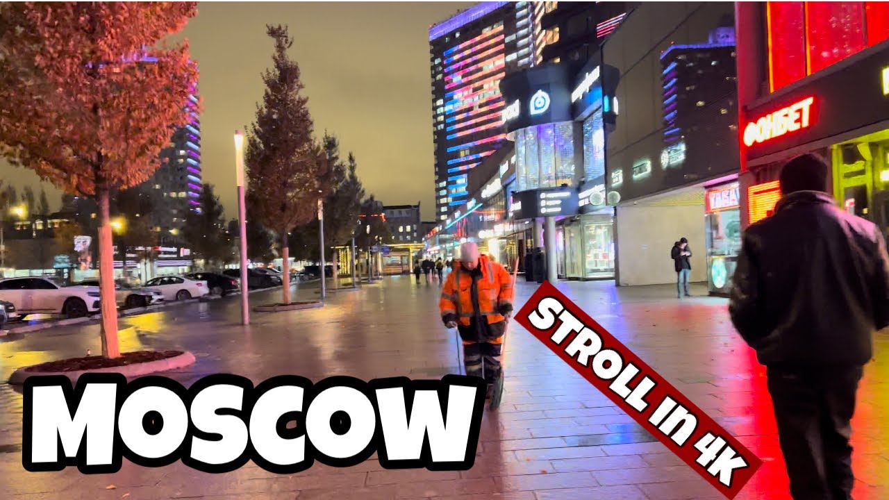 [4k] Night Walk ,New Arbat District, Stroll in Moscow, Russia || Stroll ...