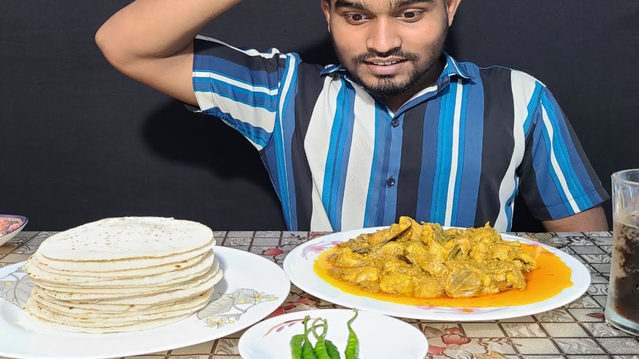 EATING ROTI WITH SPICY CHICKEN CURRY& CHILI |EATING SHOW| REAL EATING ...