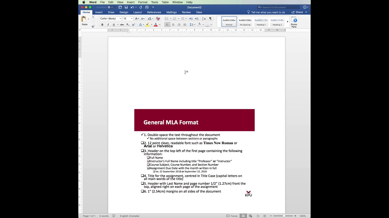 How to Setup General MLA Style in Microsoft Word - YouTube