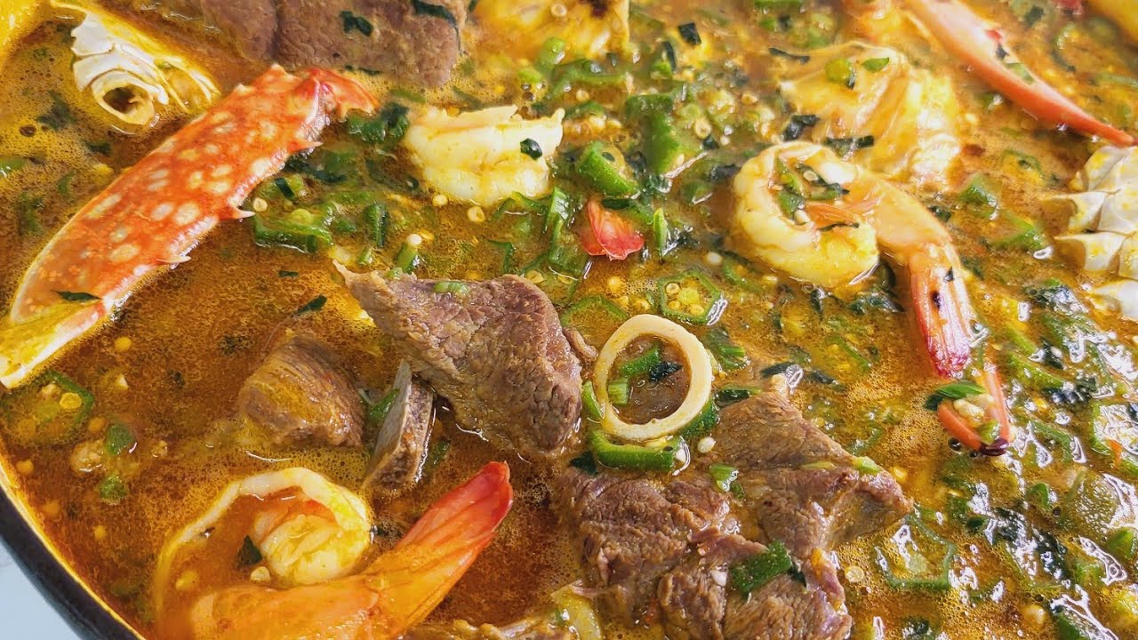 A prawn shell-flavoured seafood okra soup. - YouTube