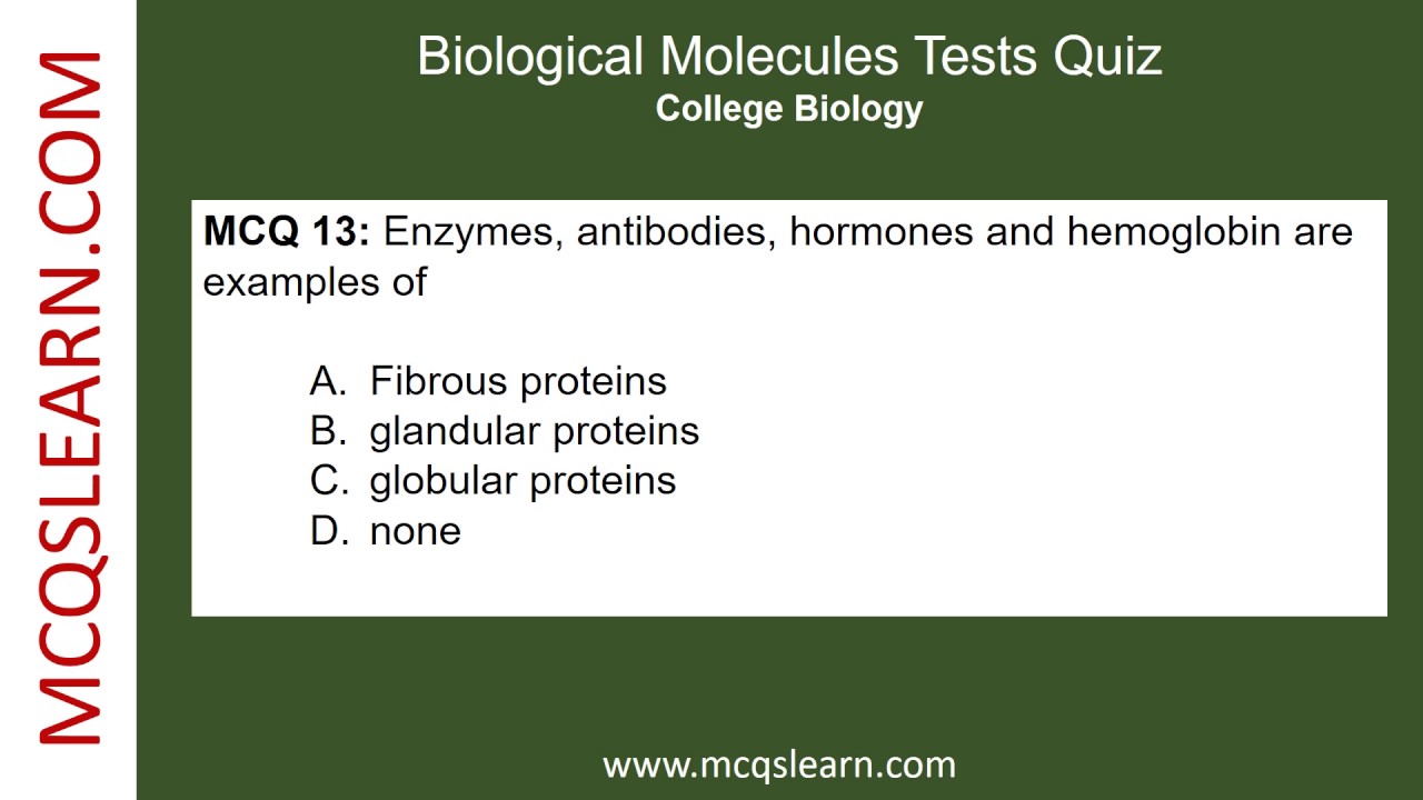 Biological Molecules Tests - Trivia Online MCQs - Practice College ...