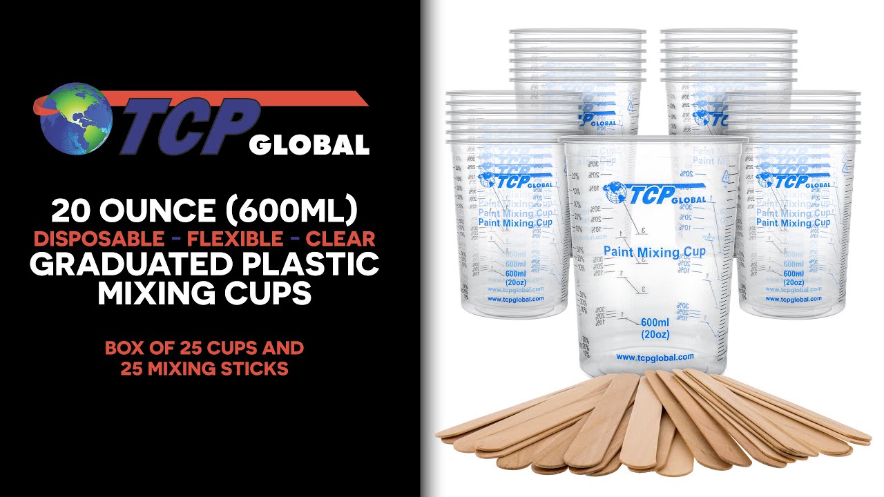 TCP Global 20 Ounce (600ml) Disposable Plastic Mixing Cups - Box of 25 ...