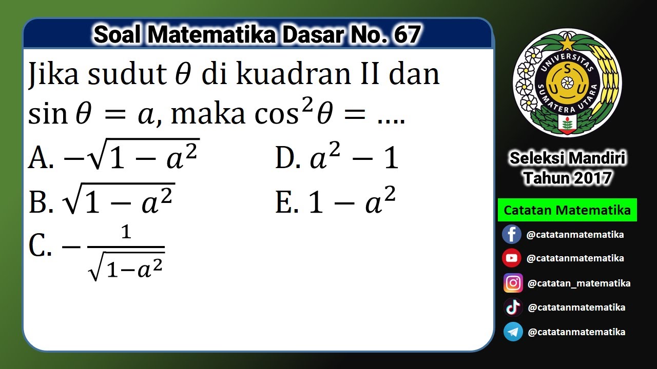 Pembahasan Soal Seleksi Mandiri USU 2017 No. 67 - Matematika Dasar - YouTube