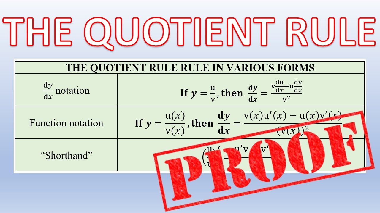 The Quotient Rule: Proof - YouTube