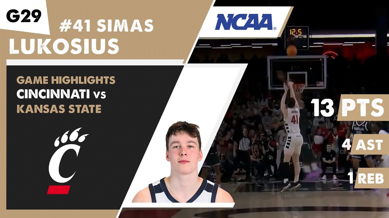 Simas Lukosius Cincinnati Bearcats vs Kansas State NCAA basketball game ...