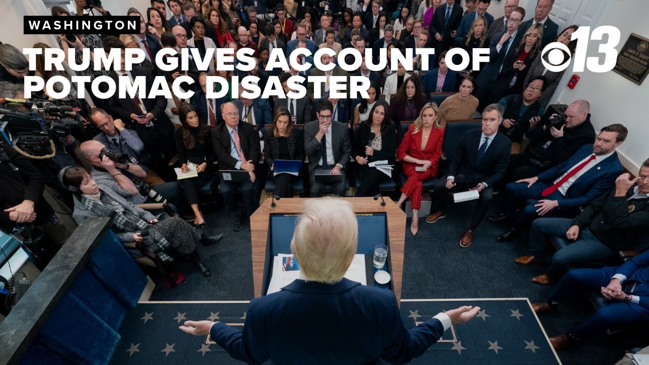 President Donald Trump gives the press an account of the deadly Potomac ...