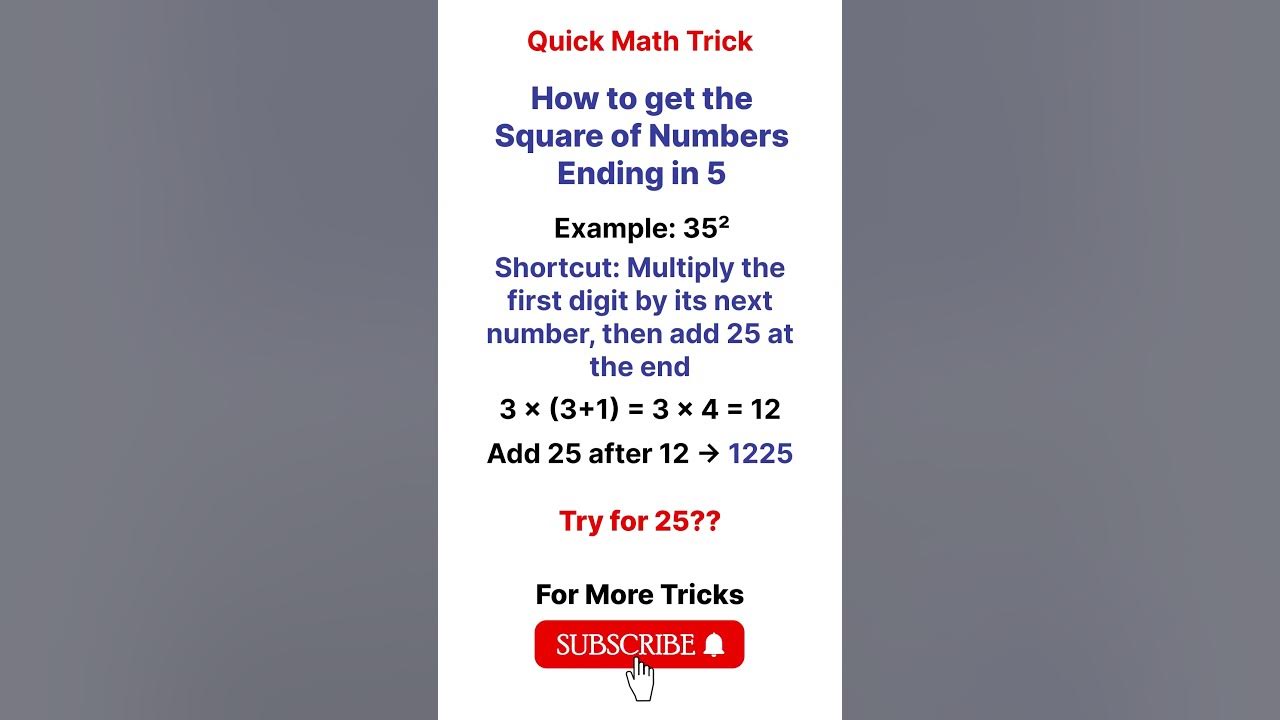 Quick math trick - Squaring Numbers Ending in 5 #mathstricks - YouTube