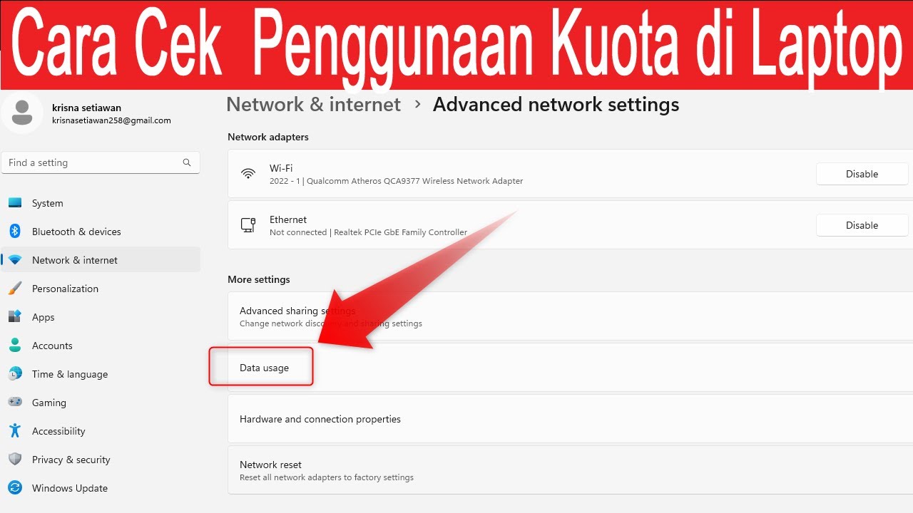 cara mengecek penggunaan kuota atau data internet di laptop windows 11 ...