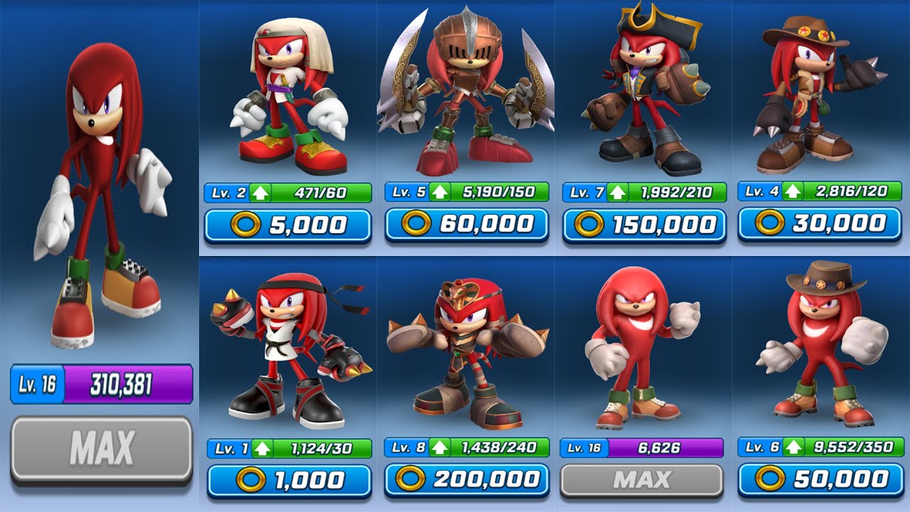 Sonic Forces - All 9 Knuckles Runners: Gawain, Treasure, Karate, Sinbad ...