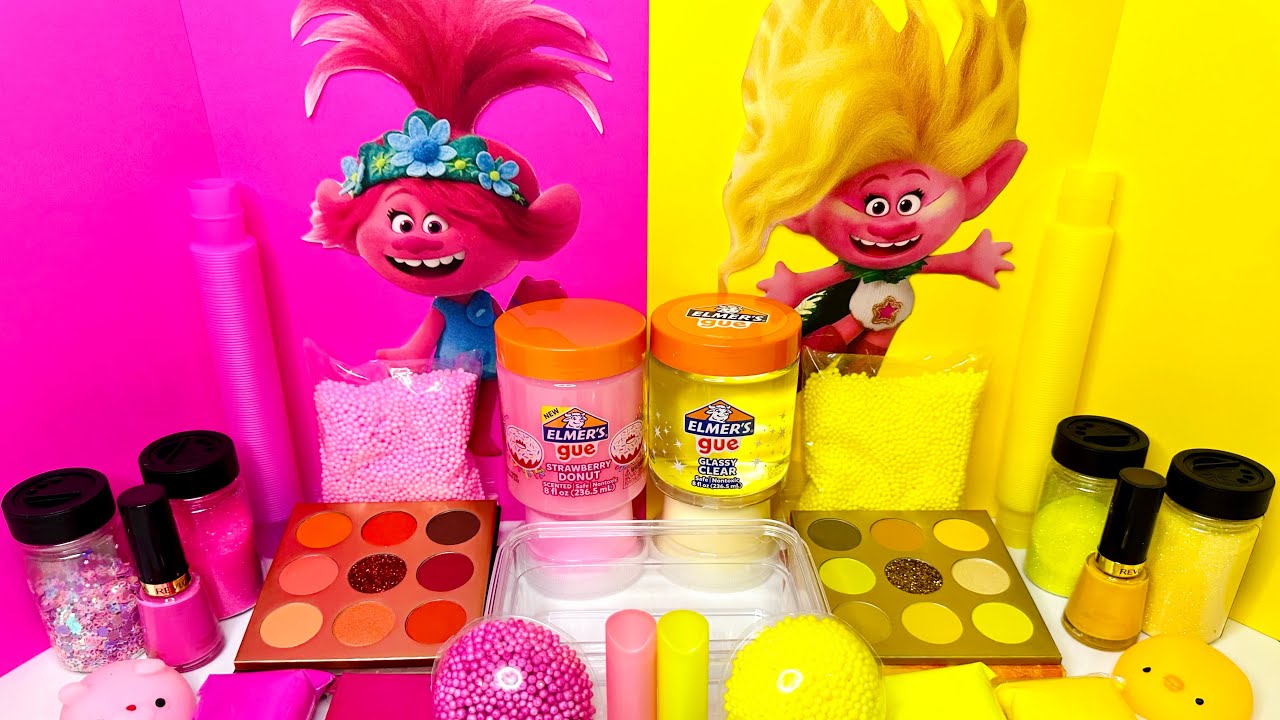 Trolls Slime with Poppy and Viva | ASMR Satisfying mixing of Pink and ...