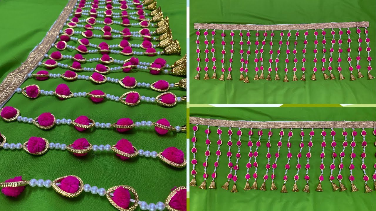 DIY | Fancy Door Toran Making Ideas With Bells & POM POMS | Bell Toran ...