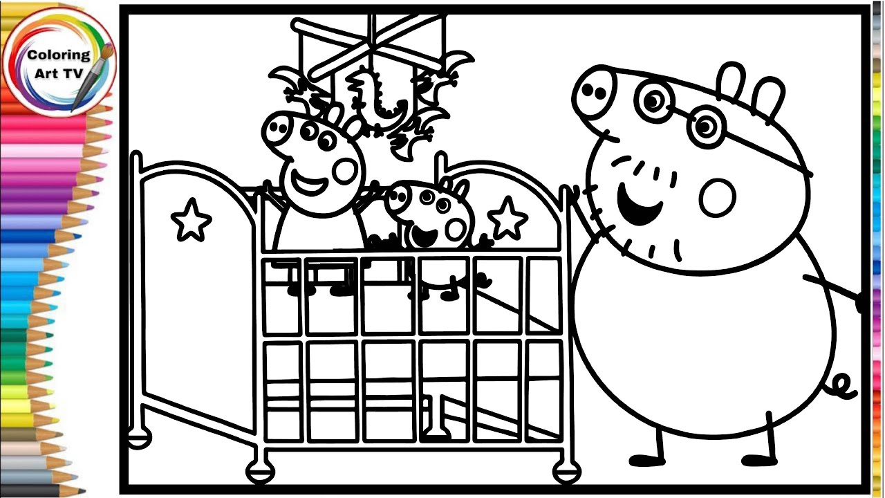 Peppa Pig and her brother playing in bed _ How to draw and color a ...