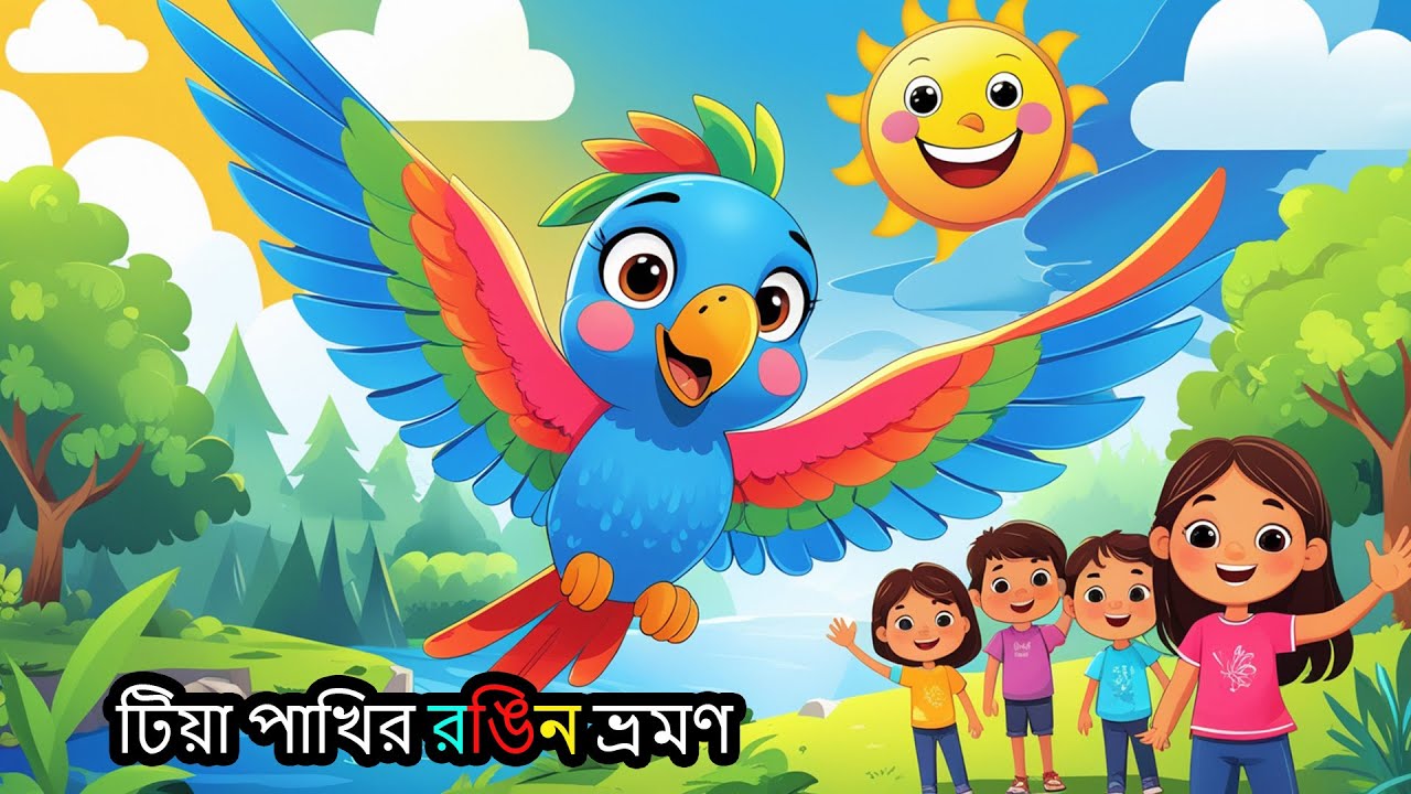 টিয়া পাখির রঙিন ভ্রমণ 🦜 | Bengali Educational Kids Song | Tiya Pakhi ...