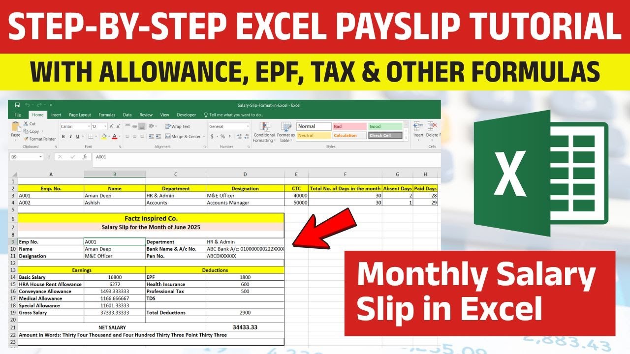 How to Make Salary Slip in Excel with Formulas | Step-by-Step Excel Payslip Advanced Tutorial ...