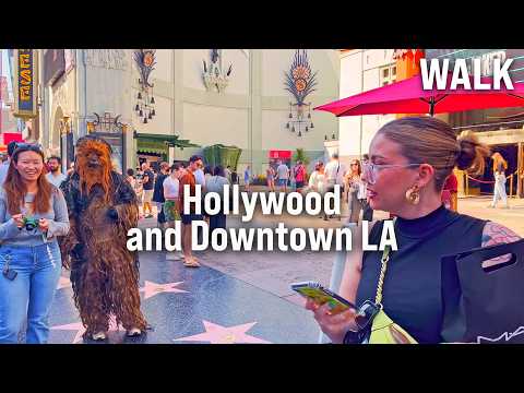 Downtown LA & Hollywood Walk of Fame | 4K LA Walking Tour