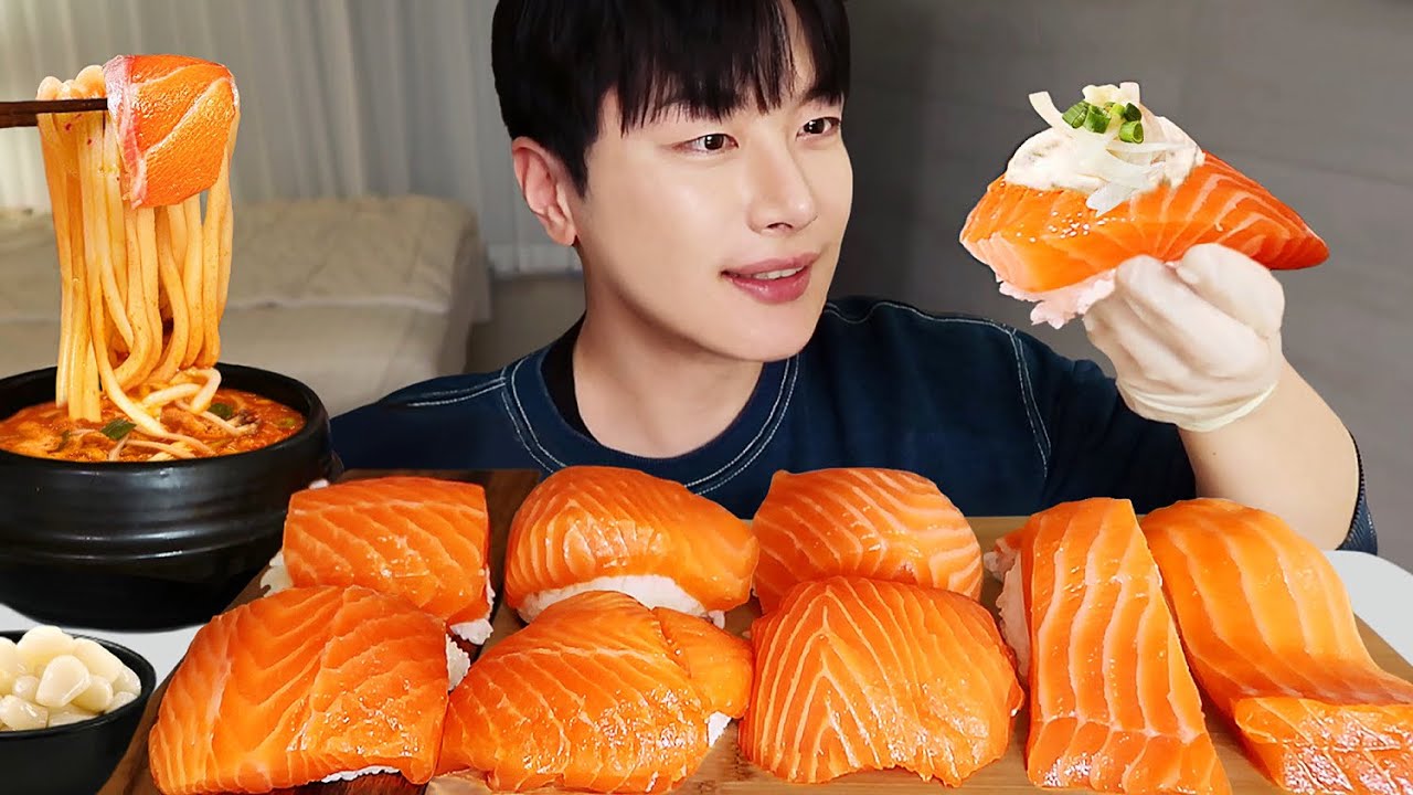 직접 만든 대왕연어초밥 먹방 🍣 Ft 김치우동 Youtube