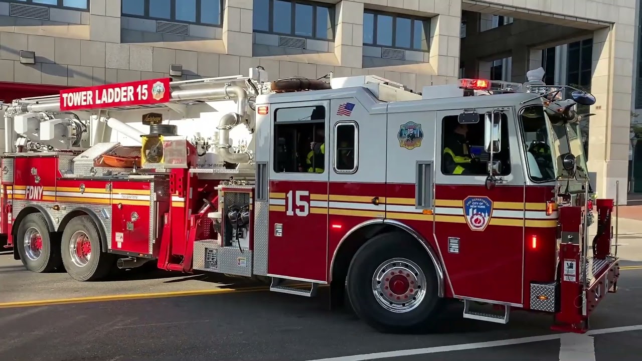 **BRAND NEW 2021 FDNY TOWER LADDER 15** RESPONDING FROM QUARTERS ON ...