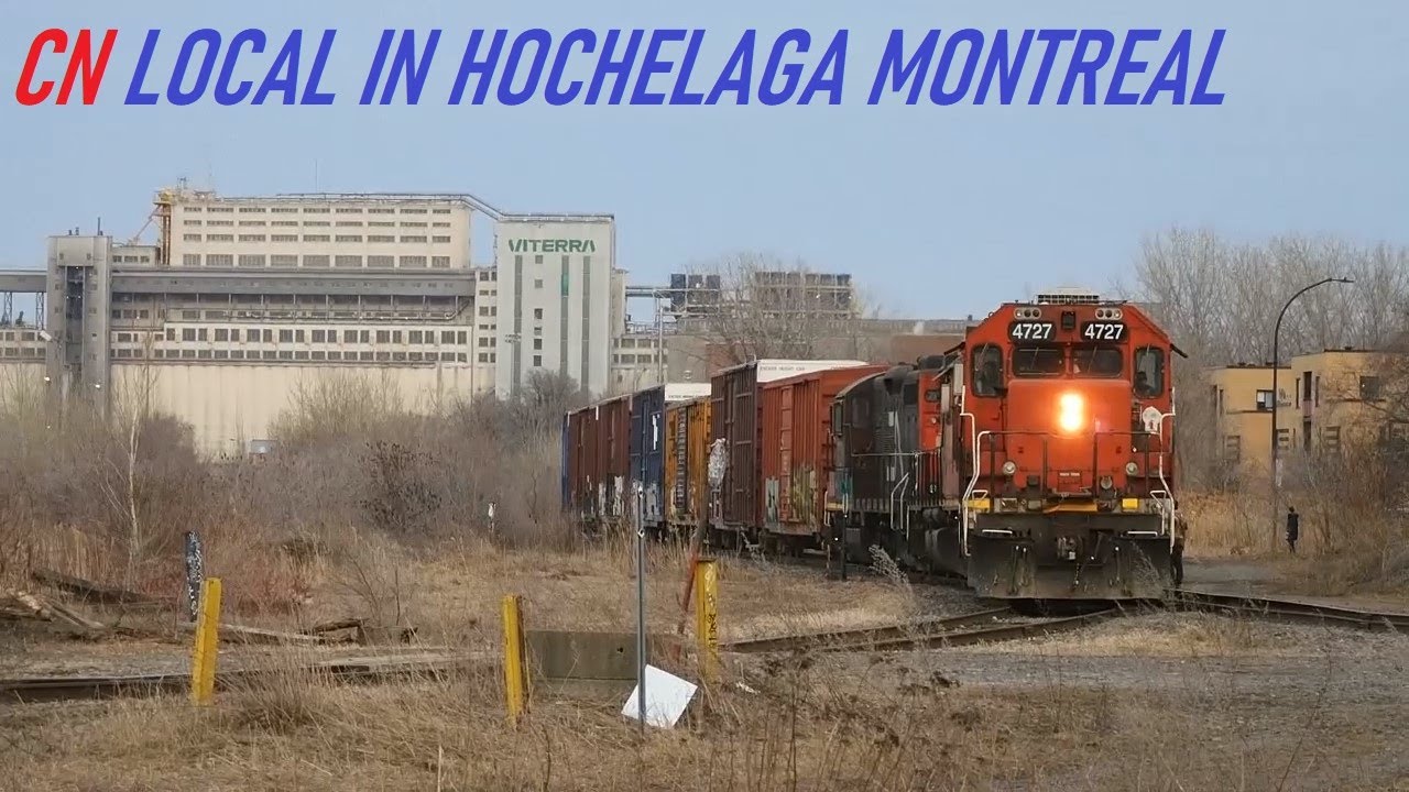 LOCAL CN TRAIN WITH GP9 SWITCHERS IN HOCHELAGA MONTREAL - YouTube