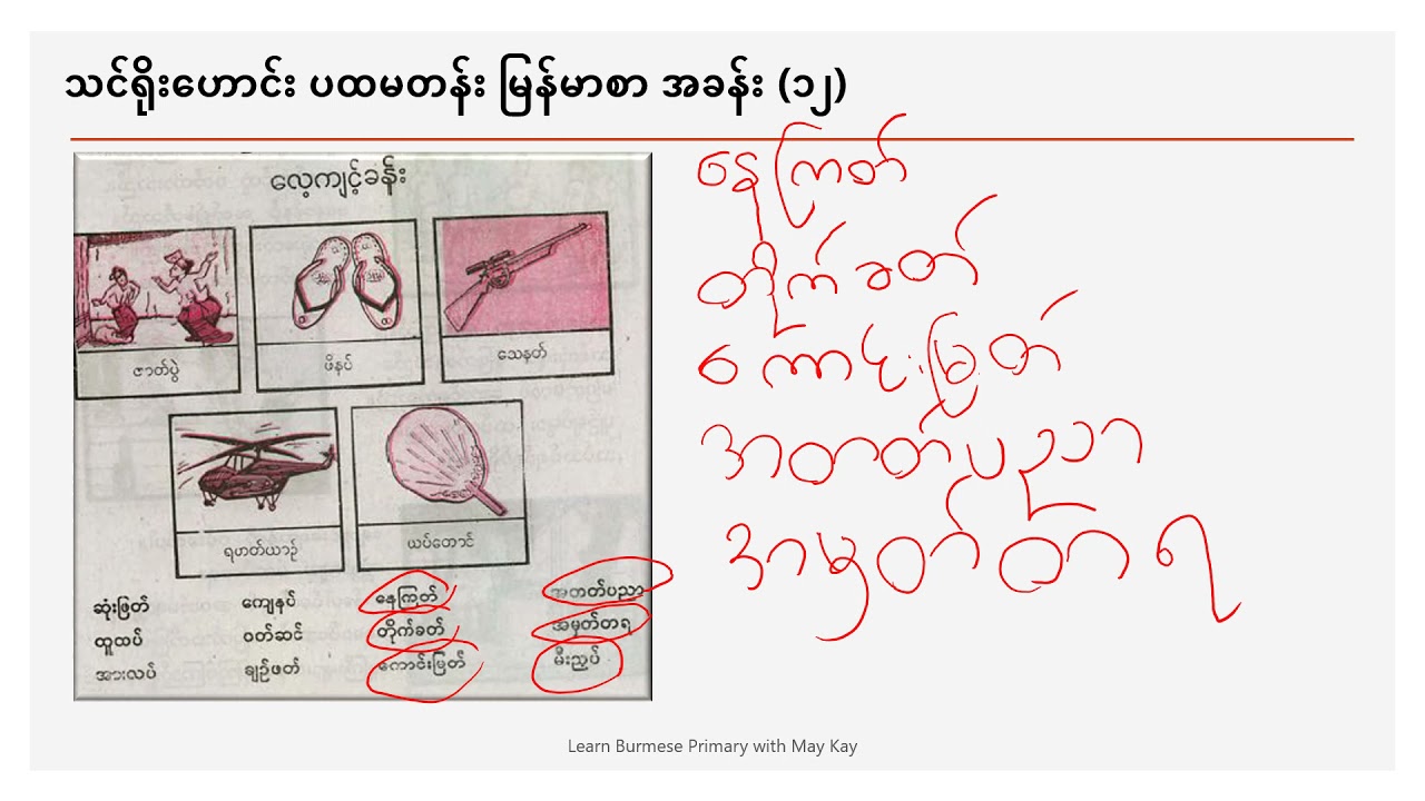 Learn Burmese Primary Grade 2 Myanmar Old textbook Lesson 12 သင ...