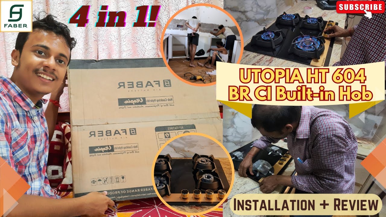 Faber Utopia (HT 604 BR CI) 4-Burner Auto Electric Ignition Glass Hobtop Unboxing & Install ...