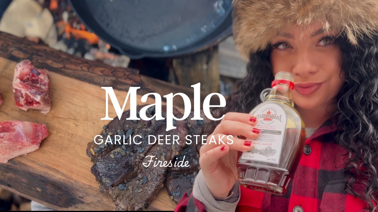 Maple Garlic Deer Steaks Over The Fire - YouTube