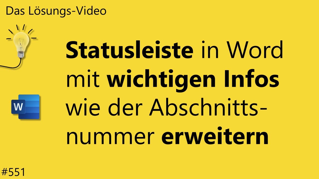 Das #Lösungsvideo 551: Statusleiste in Word mit wichtigen Infos wie der ...