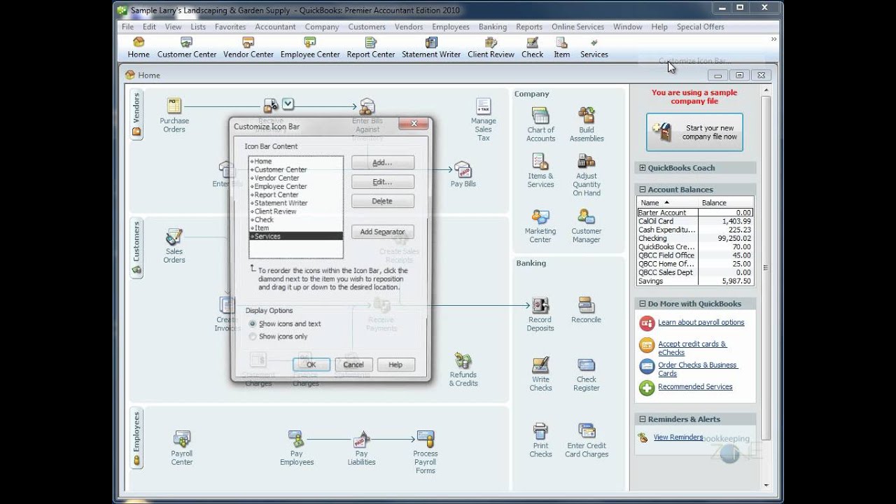 QuickBooks Training Videos: Customize Icon Bar - YouTube