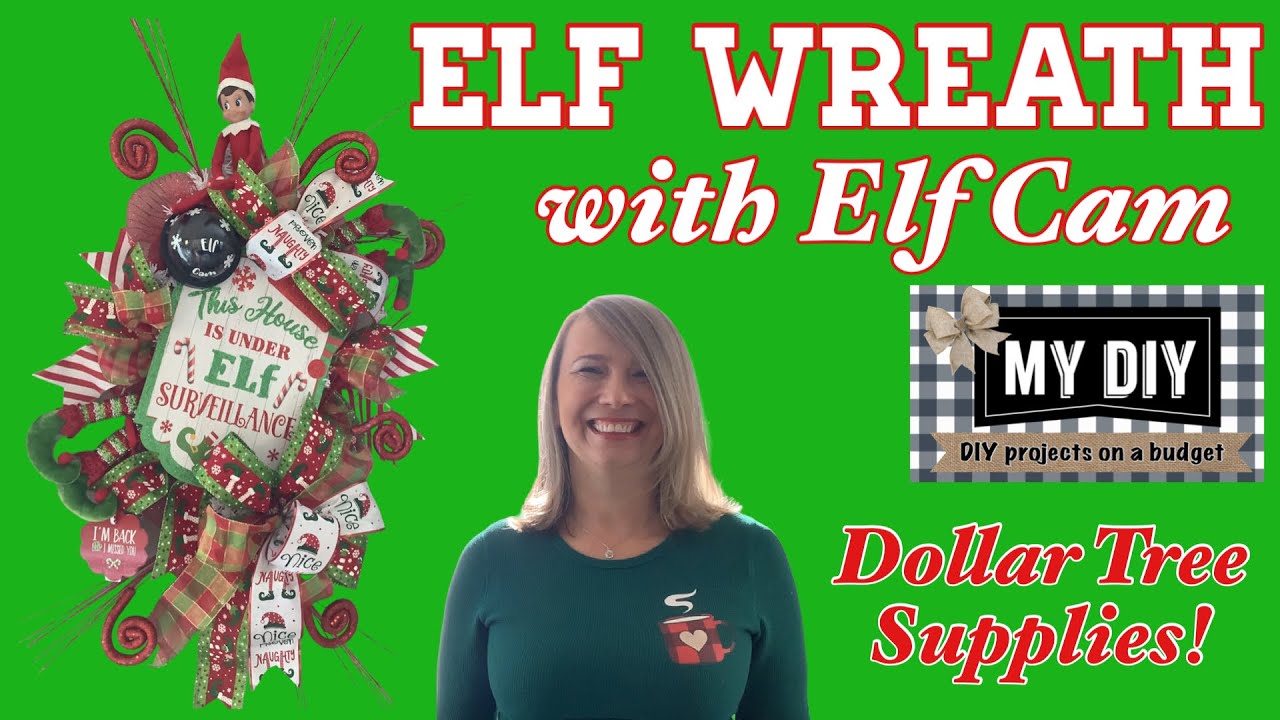 DOLLAR TREE WREATH | ELF WREATH WITH CAMERA | CHRISTMAS WREATH DIY ...