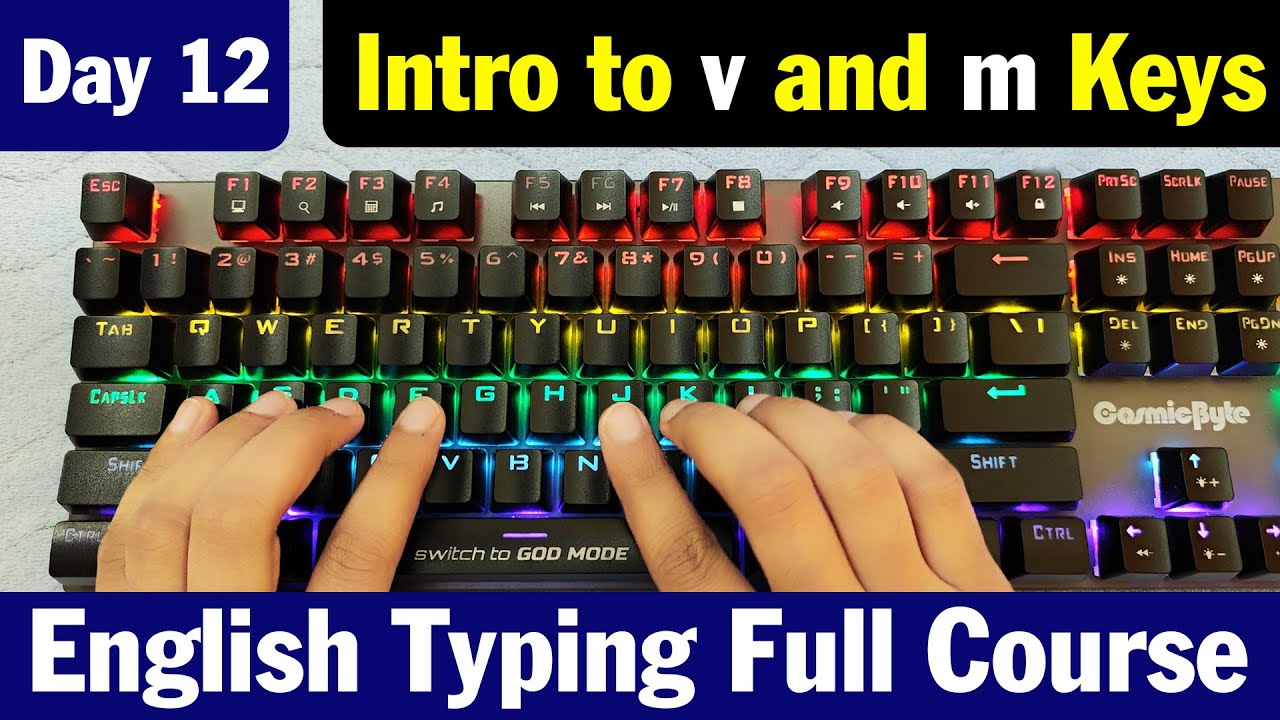 English Typing Course Day 12 | Intro to v and m Keys | English Typing ...