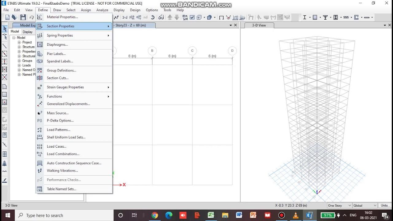 ETABS Tut. Pt.2 - Wind Analysis - Grid System, adding material and section properties, auto ...