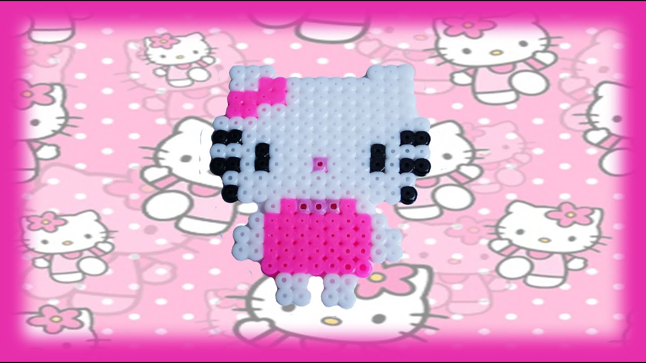 TUTORIAL Hama Beads Pyssla Perler Beads. How to Make Hello Kitty - YouTube