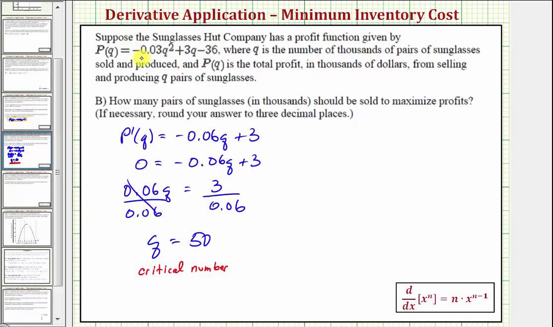 Ex: Derivative Application - Maximize Profit - YouTube