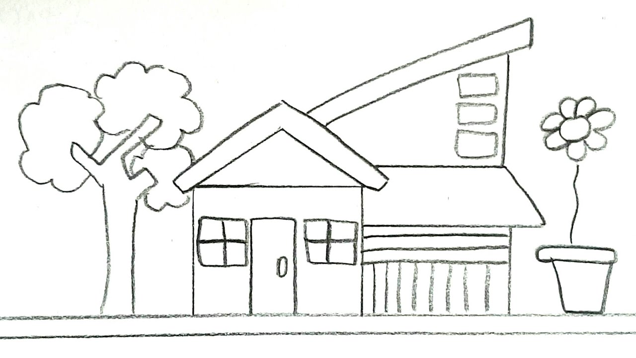A House Design with Pencil 🌈🍉 How to Draw a House - step by step Very ...