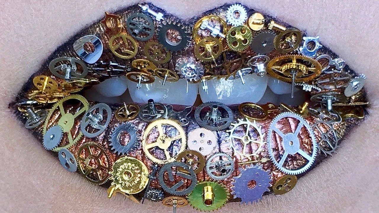 Steampunk Lip Art Tutorial: 3D Metallic Copper Lips - YouTube
