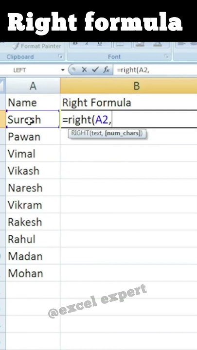 Right formula in Excel #excel #microsofttips #exceltips #exceltricks #excelformulas #shortsfeed ...